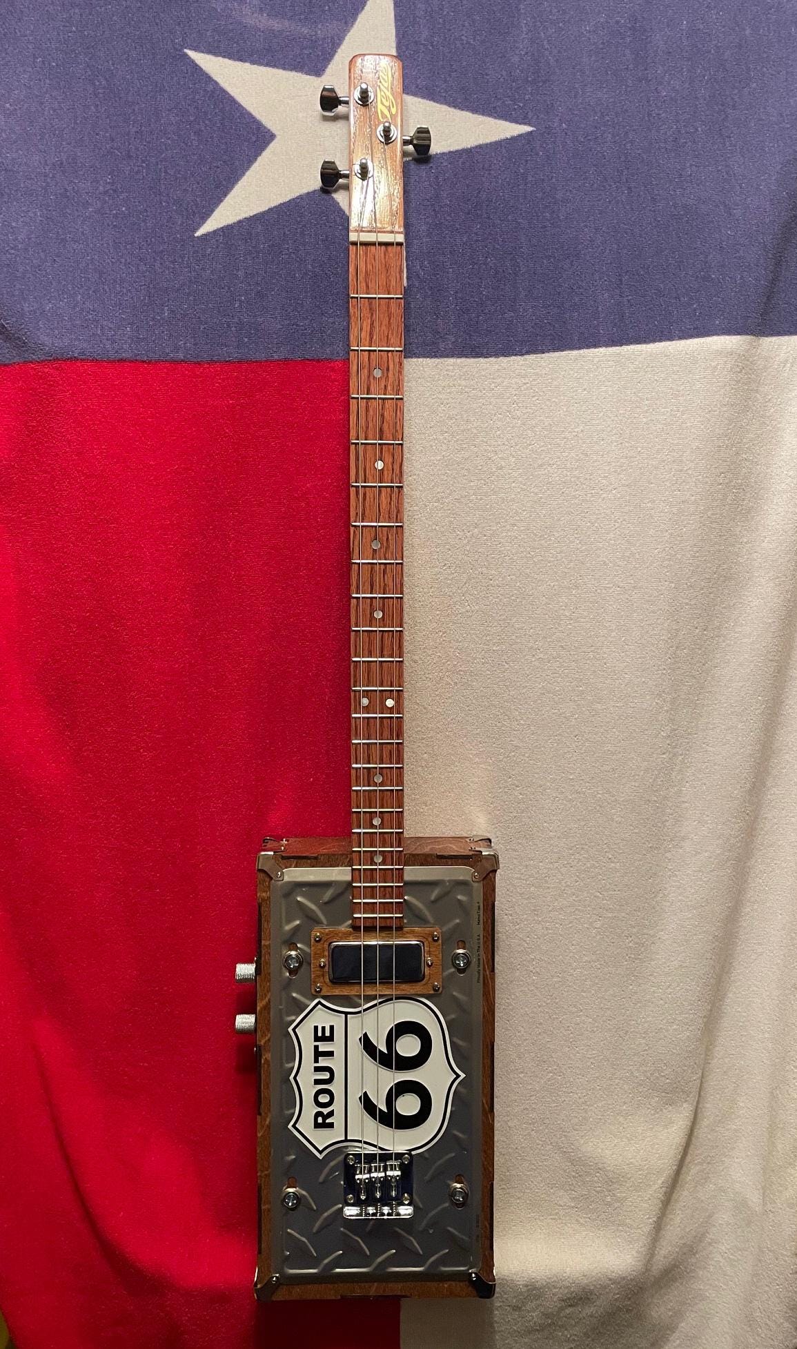 Route 66 License Plate Three String Cigar Box Guitar W/ Magnetic Pickup ...