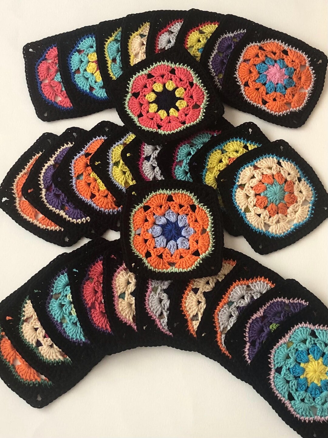 28 Pcs Hand Crocheted Floral Granny Squares, Individual Granny Square,unblocked Granny Squares ...