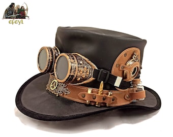 Steampunk Leather Decorated Top Hat Time Traveller With | Etsy