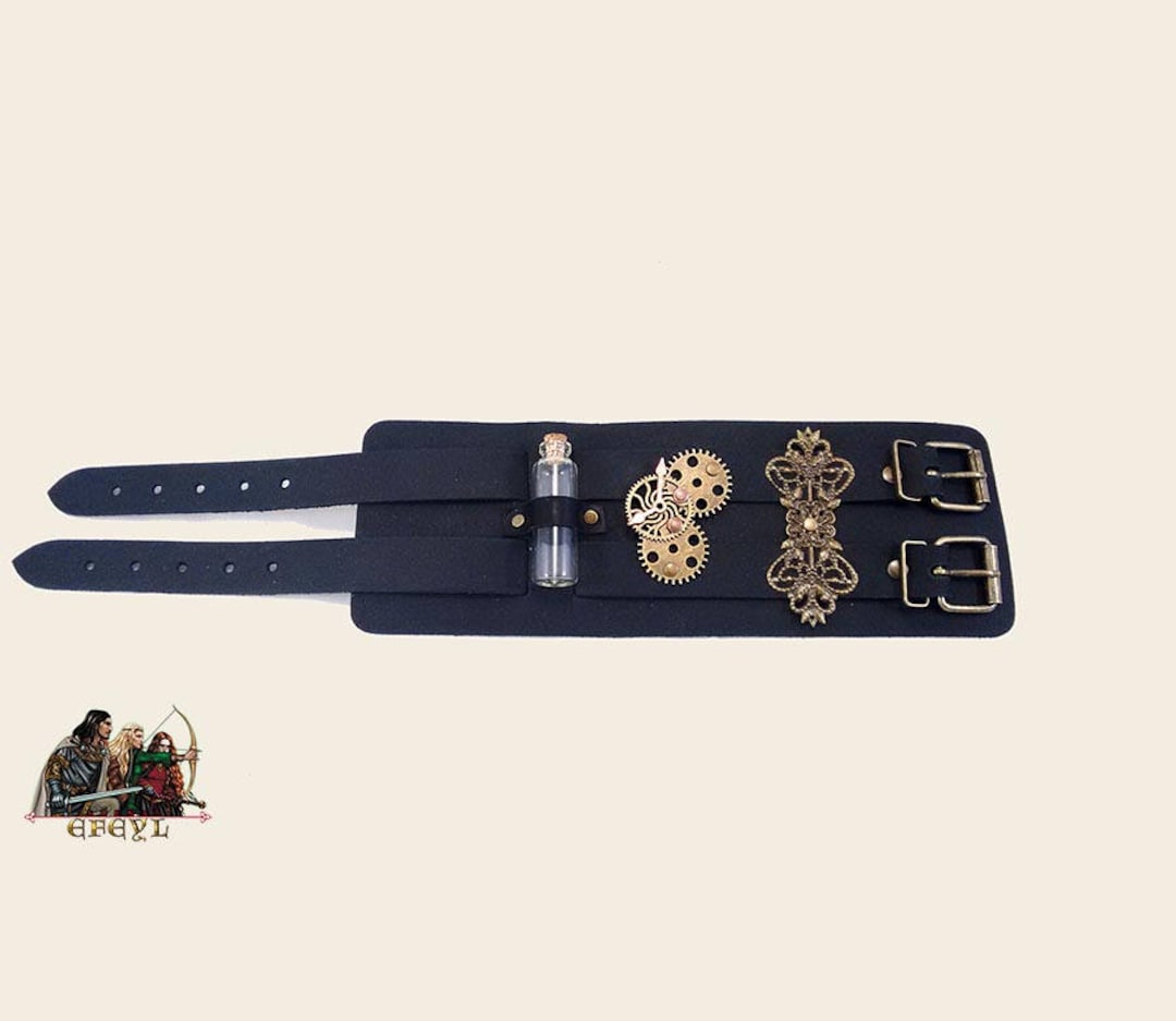 Steampunk Leather Bracer With Metal Ornaments, Gears and Potion 05 - Etsy