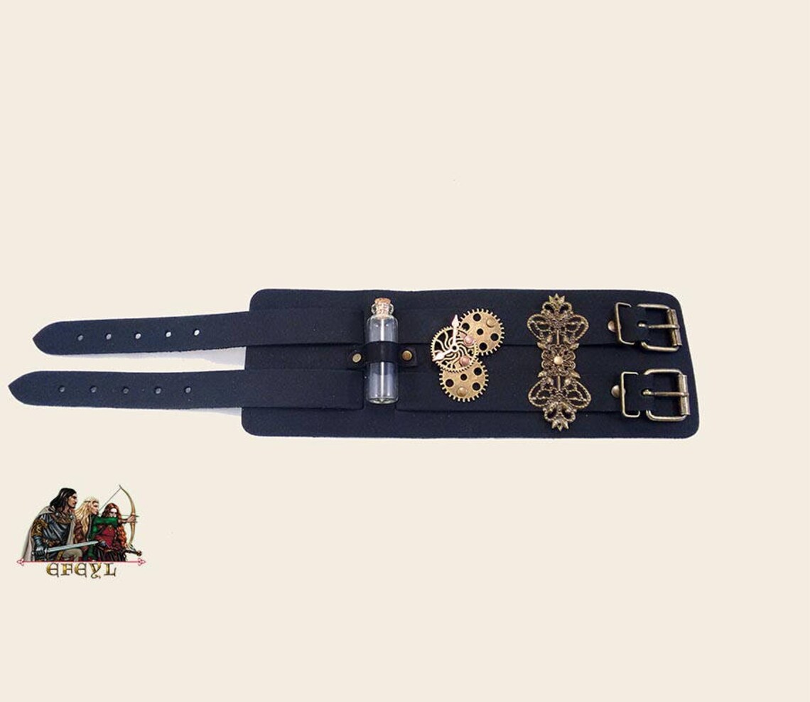 Steampunk Leather Bracer With Metal Ornaments Gears and | Etsy