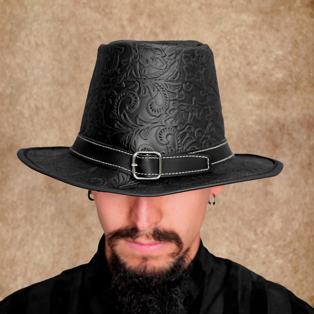 Pilgrim, Witch Hunter Deluxe Embossed Leather Hat 17th-18th Century - Etsy
