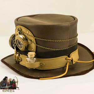 Steampunk Leather Decorated Top Hat Time Traveller With Goggles - Etsy