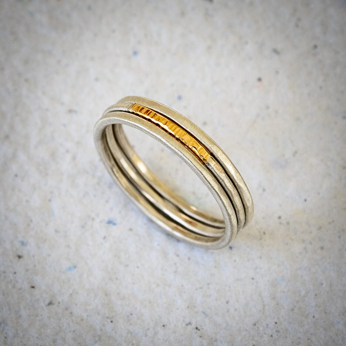 Silver and Gold Stacking Rings Hand-hammered 14K Gold Filled | Etsy