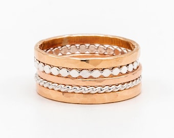 Set of 5 Thick Stacking Rings Sterling Silver, and 14K Rose Gold Filled ...