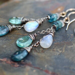 Moonstone, Apatite & Teal Kyanite Gemstone Earrings, Multi Gemstone ...