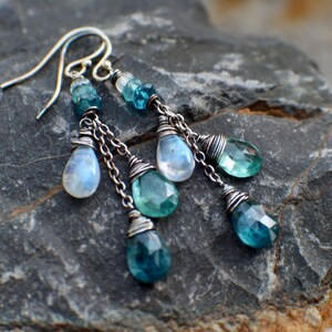 Moonstone, Apatite & Teal Kyanite Gemstone Earrings, Multi Gemstone ...