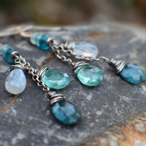 Moonstone, Apatite & Teal Kyanite Gemstone Earrings, Multi Gemstone ...