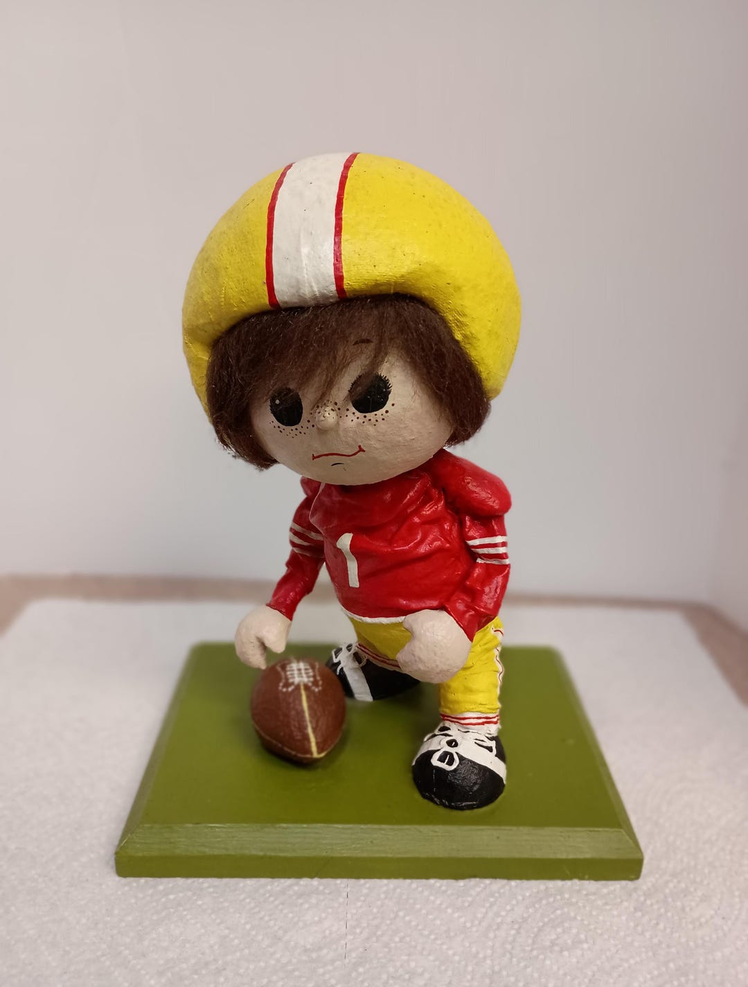 Vintage 1960's Paper Mache Dip and Drape Football Child Player Figurine ...