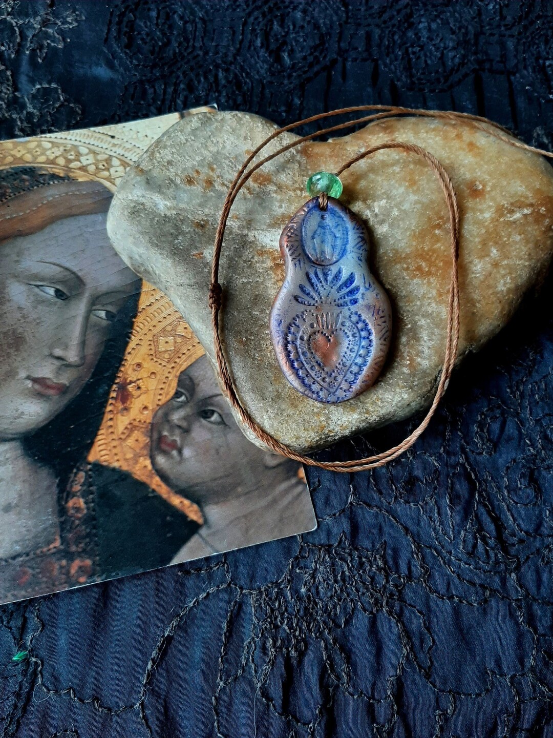 Blue and Gold Sacred Heart Pendant, Goddess, Sacred Feminine, Maternity ...