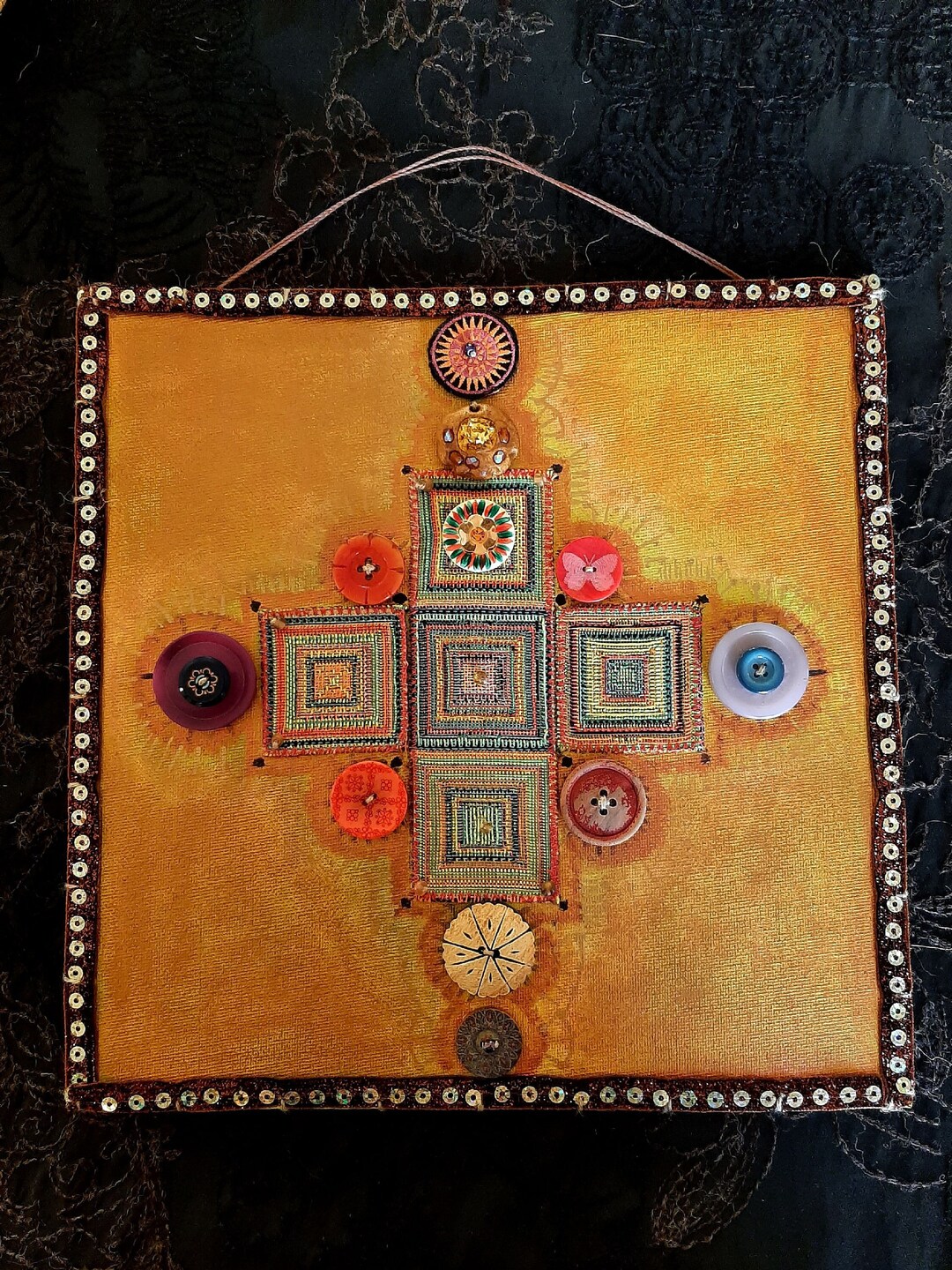 Cross Decoration for Altar, Esoteric Decor, Collage Wall Art, Fabric ...