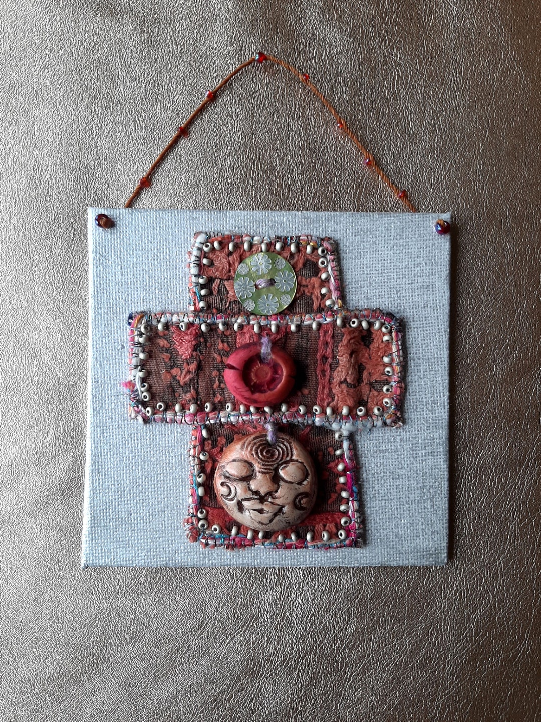 Small Totem Frame, Collage Painting, Textile Art, Icon Decoration ...