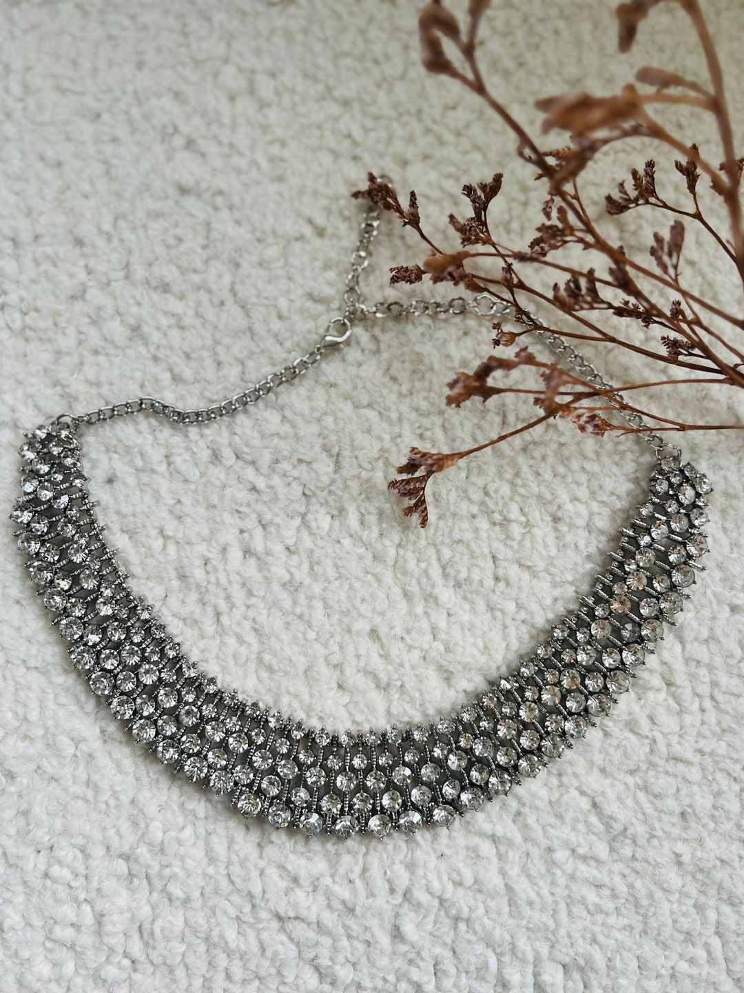 Crystal Alice Bib Necklace: Silver Diamanté Statement Collar - Etsy UK