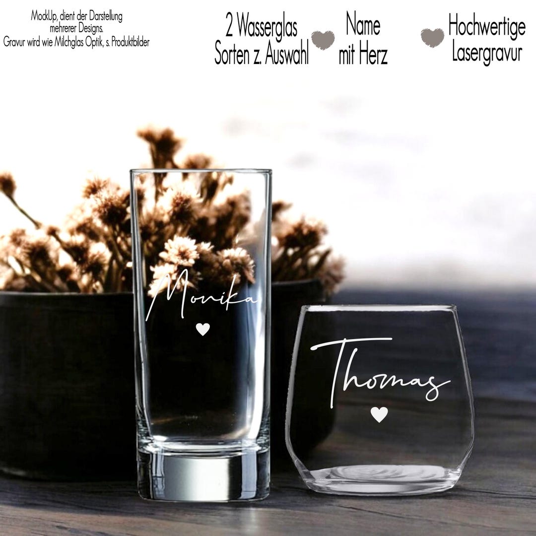 Drinking Glass With Engraving Name Heart Personalized Water Glass Juice ...