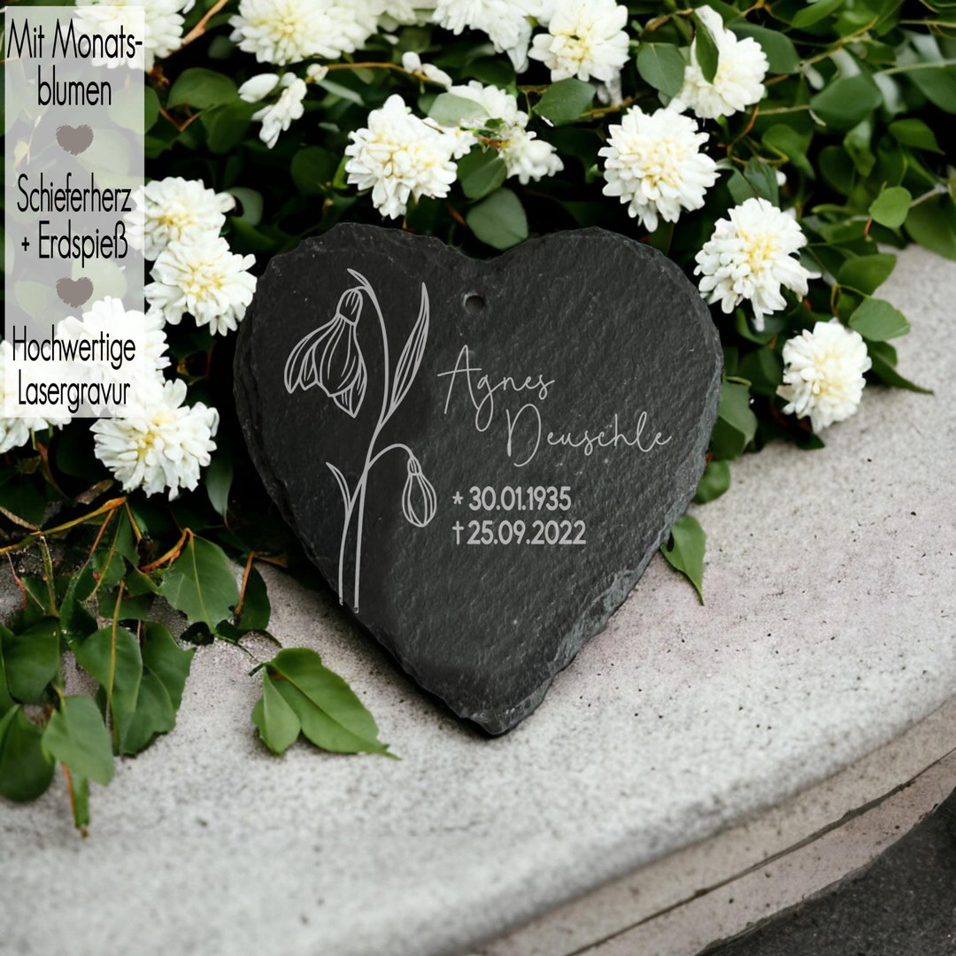 Grave Decoration With Engraving Slate Heart Grave Marker With Desired ...