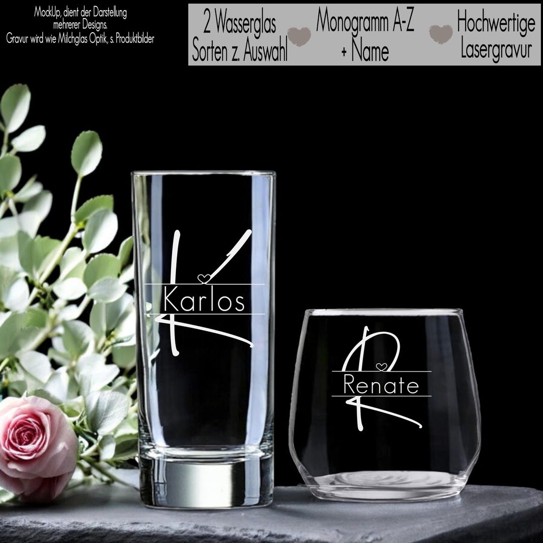 Drinking Glass With Engraving Name & Monogram Personalized Water Glass ...