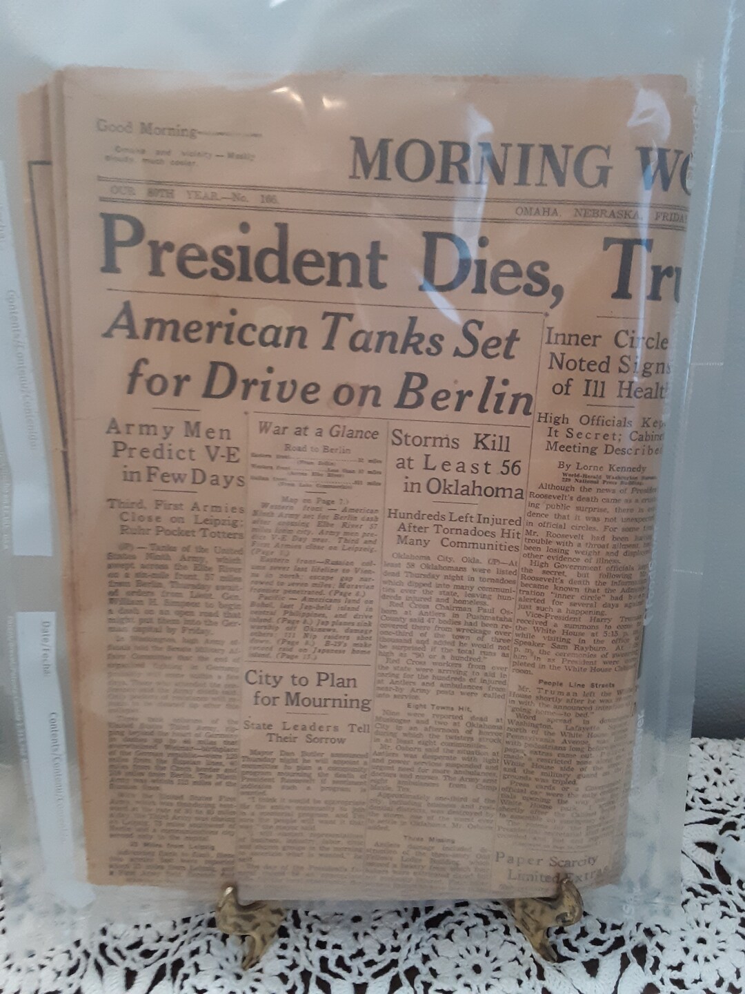 Rare! Vintage "morning World Herald Newspaper" - President Dies, Truman ...