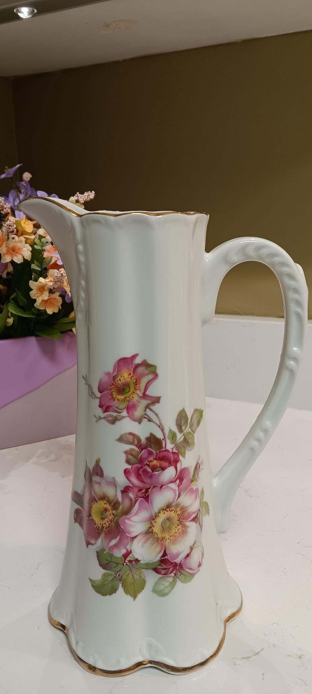Gerald Porzellan Bavarian Porcelain Pitcher 10.5” | White Floral Design ...