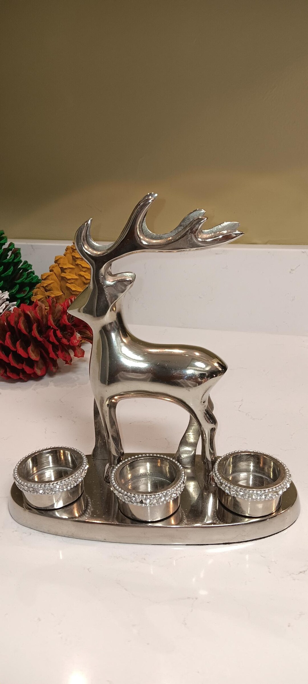 Vintage Silver Chrome Plated 9" Reindeer With Candle Holders - Etsy