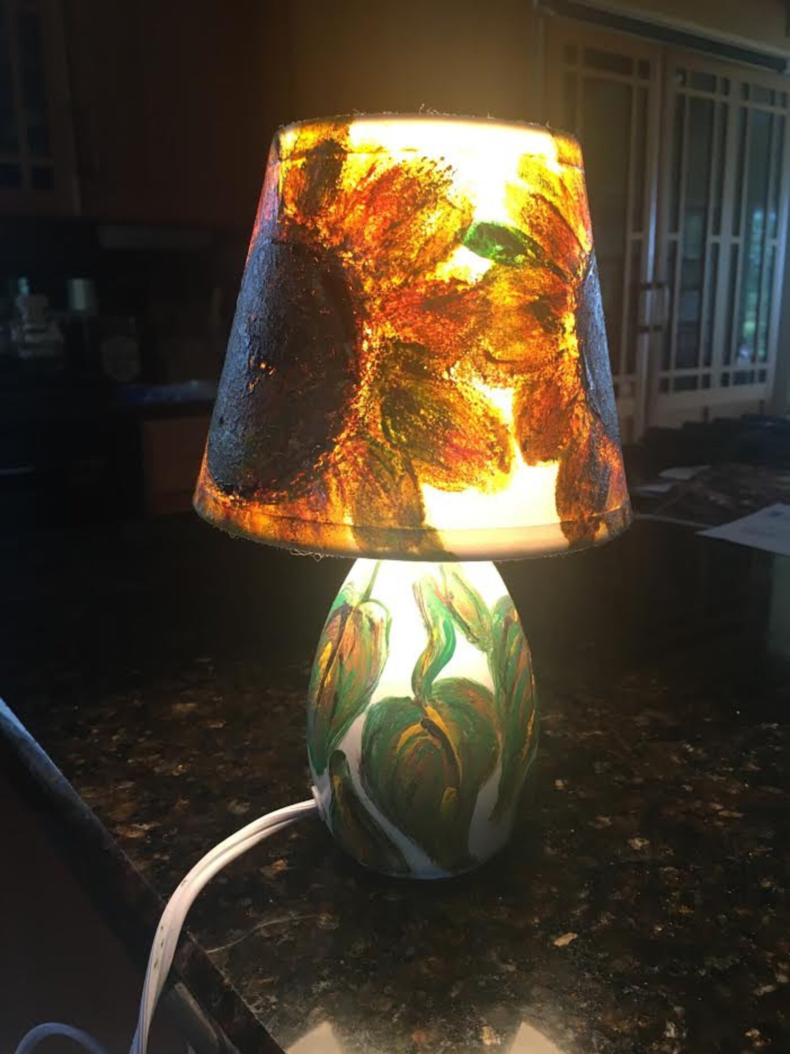 Hand-painted Lamps, Lamp Shades, Night Light, Flowers, Iris, Sunflowers ...