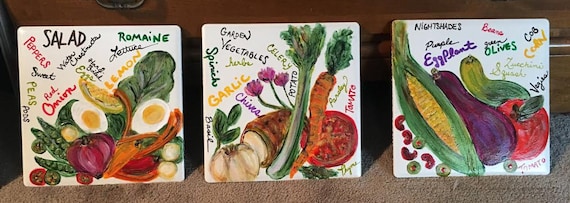 Hand-painted Porcelain Food Tiles Hot Plates Trivets: Custom | Etsy