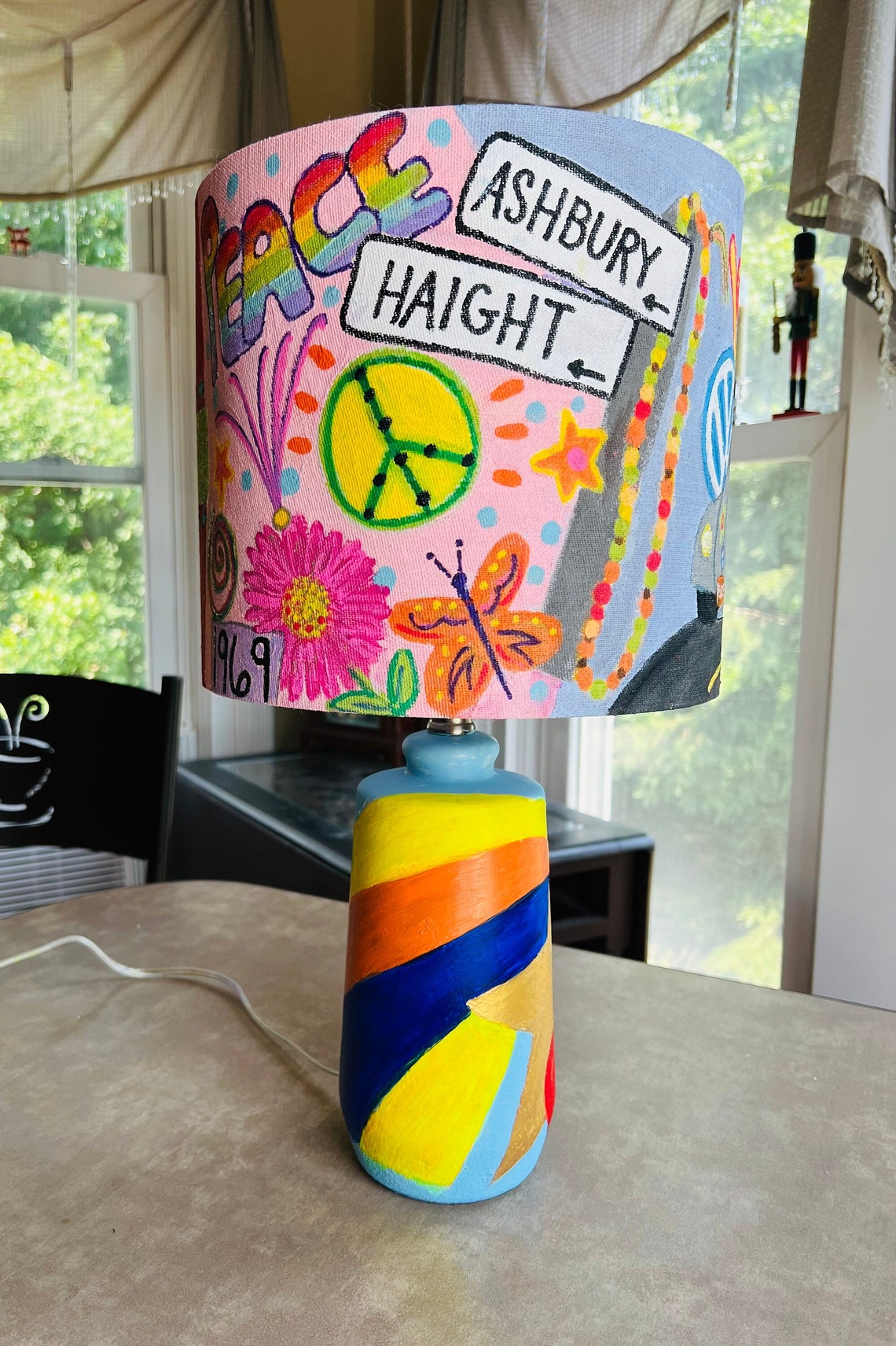 HIPPIE Lamp Shade, Lamp, Hand-painted Ceramic Table Lamp, Night Light ...