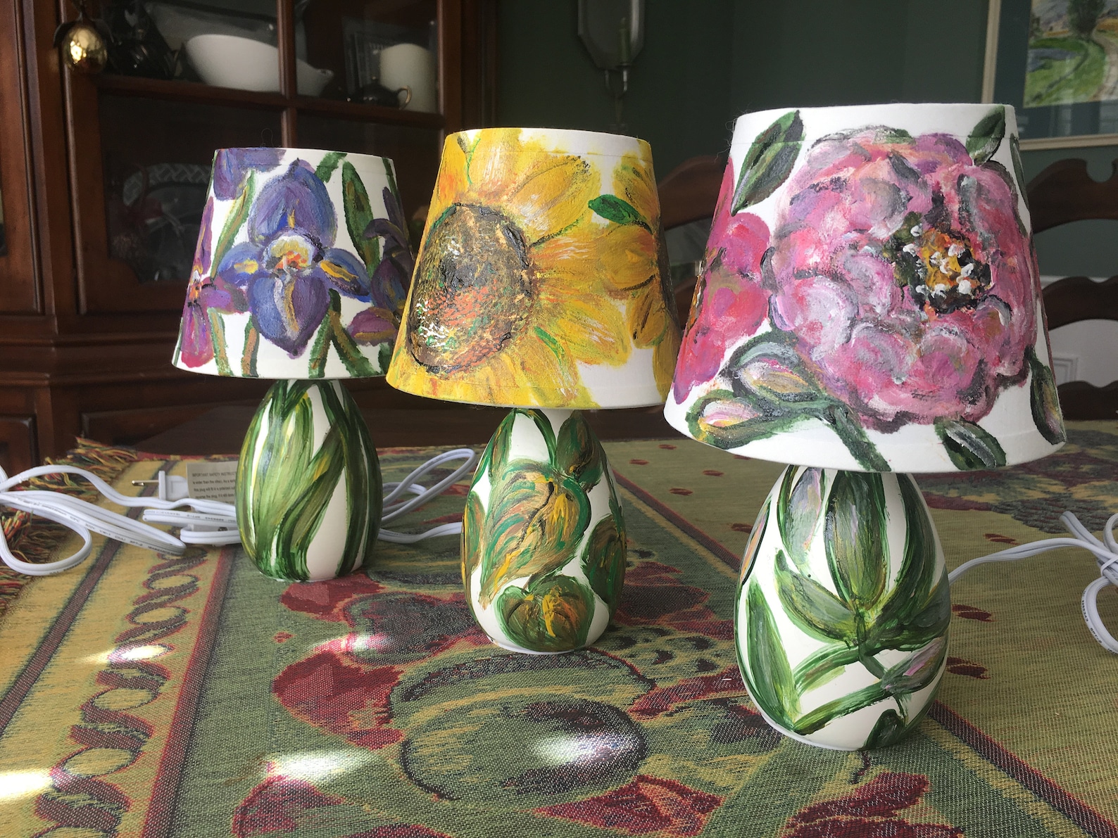 Hand-painted Lamps, Lamp Shades, Night Light, Flowers, Iris, Sunflowers ...