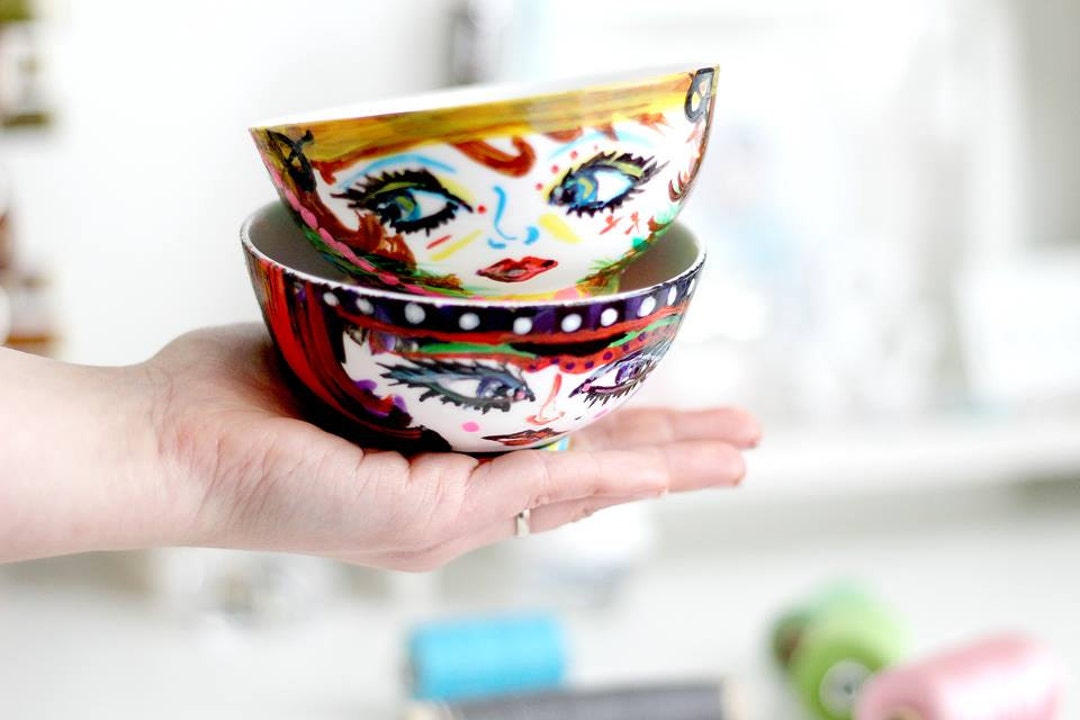 Original Porcelain Hand-painted Face Bowls, One-of-a-kind - Etsy