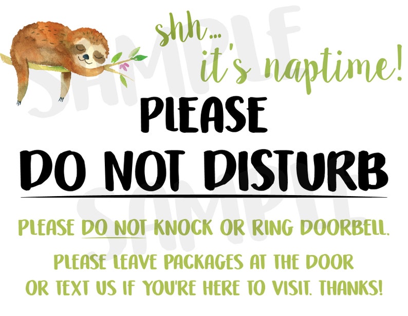 Do Not Disturb Baby Sleeping Sign // Naptime Door Sign // Baby Sloth ...