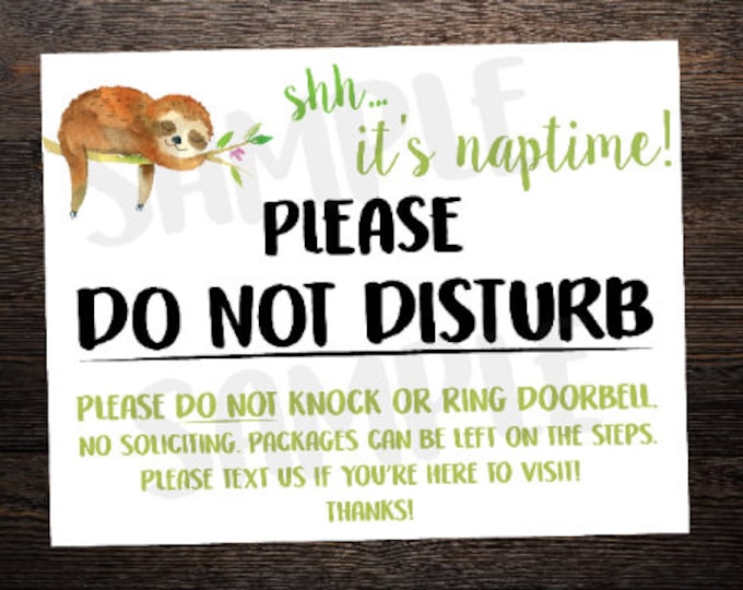Do Not Disturb Baby Sleeping Sign // Naptime Door Sign // Baby Sloth ...