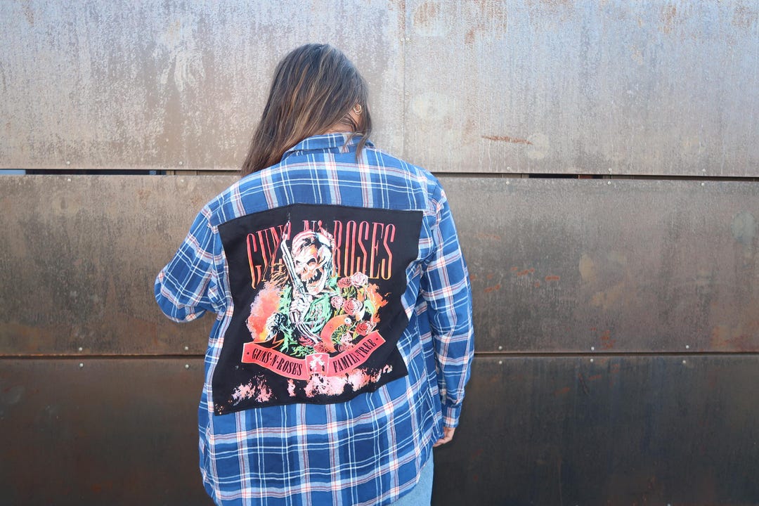 Guns N Roses Family Tree Flannel Blue and Black Plaid Vintage Guns N ...