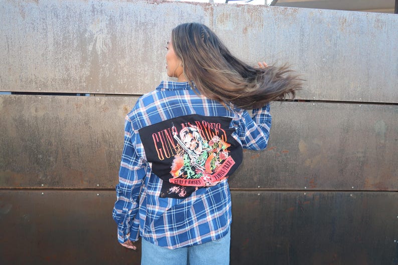 Guns N Roses Family Tree Flannel Blue and Black Plaid Vintage Guns N ...