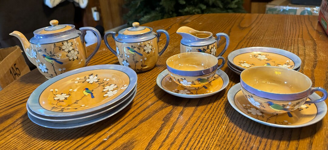 Vintage Lusterware Hand, Painted Tea Set - Etsy