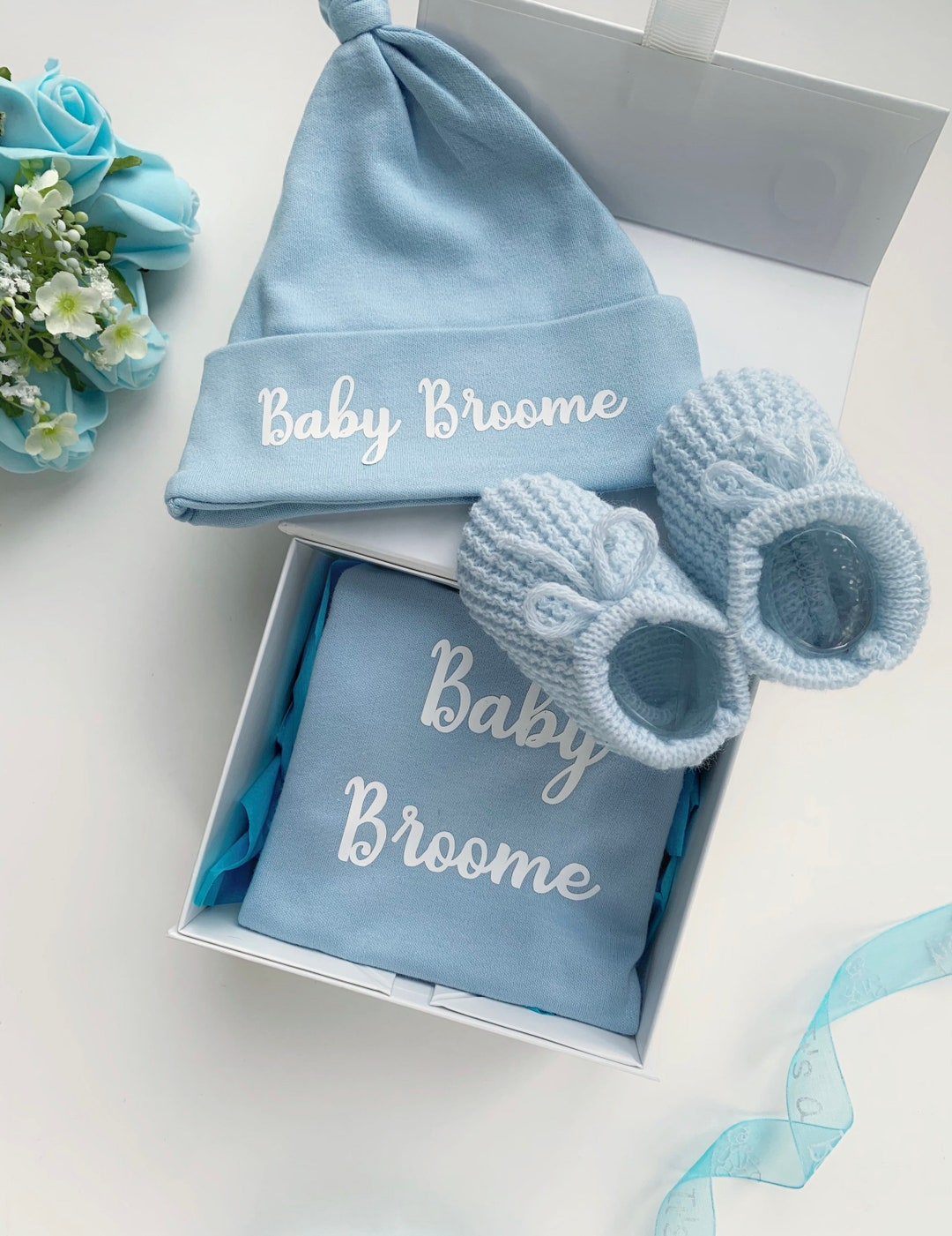 Unique Baby Boy Personalised Gift Hamper, Blue Baby Shower Gift Box ...