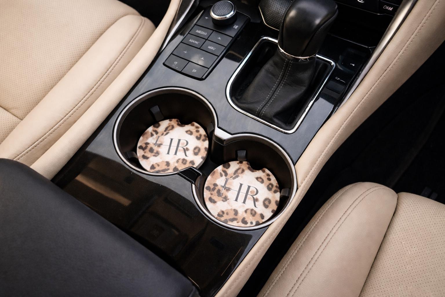 Custom Monogram Car Coaster Set Personalized Animal Print Cup Holder ...