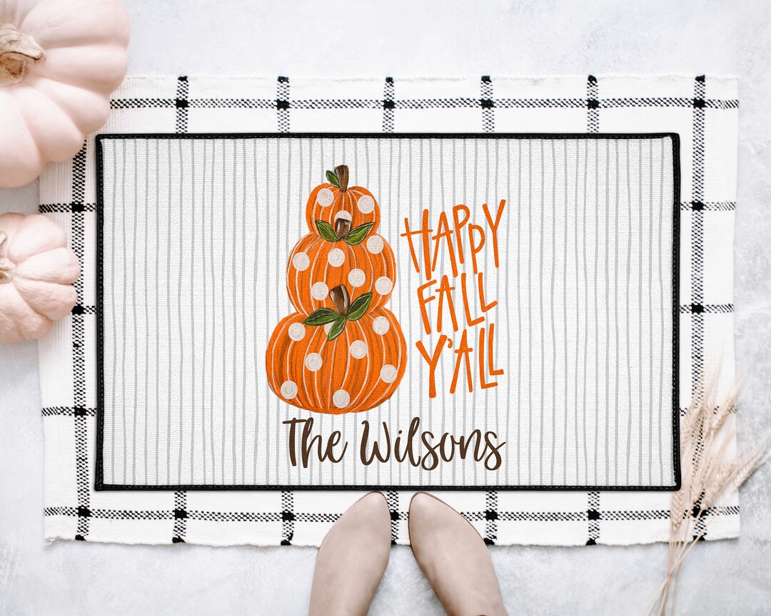 Personalized Fall Door Mat Happy Fall Y'all Pumpkin - Etsy