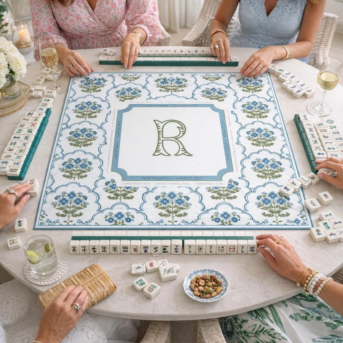 Custom Neoprene Mahjong Mat W Rules – Watercolor Floral Neoprene ...