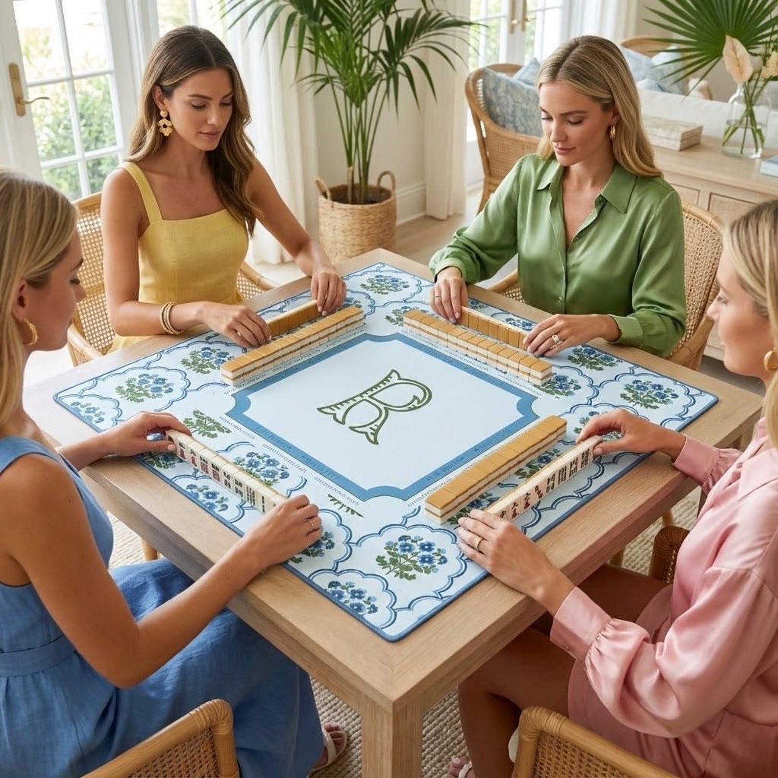 Custom Neoprene Mahjong Mat W Rules – Watercolor Floral Neoprene ...