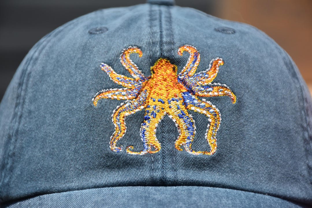 Blue Ringed Octopus Embroidered Baseball Hat, Ocean Animal, Sea ...