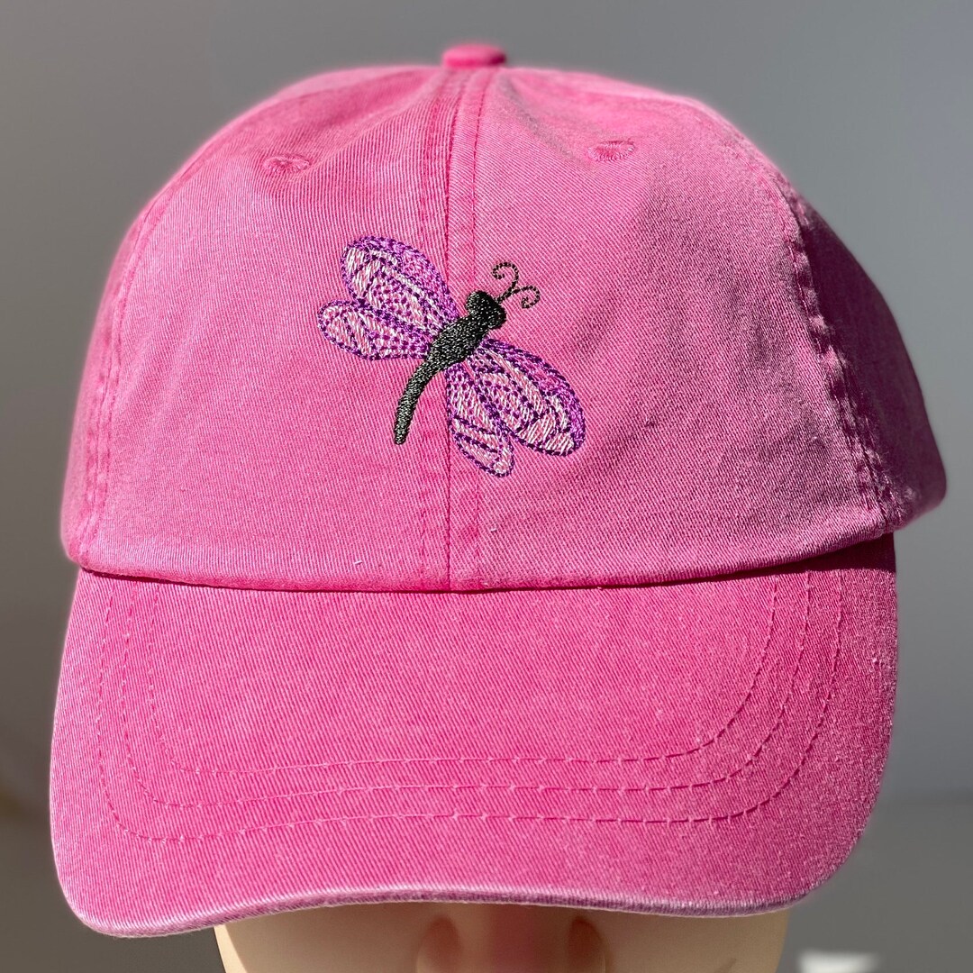 Dragonfly Embroidered Baseball Cap With Leather Strap With Antique ...