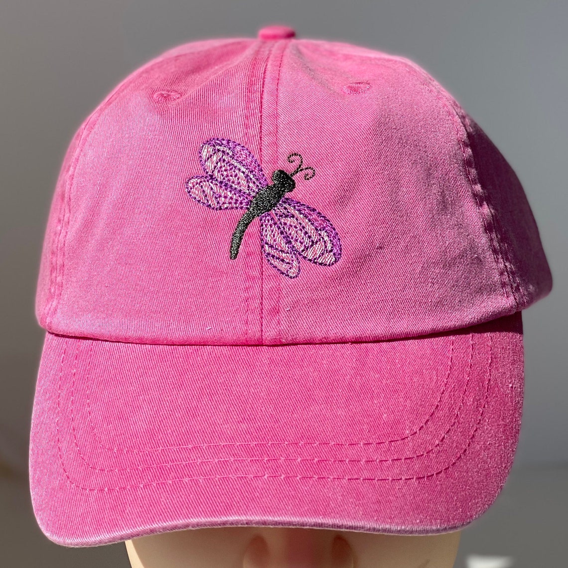 Dragonfly Embroidered Baseball Cap With Leather Strap With Antique ...