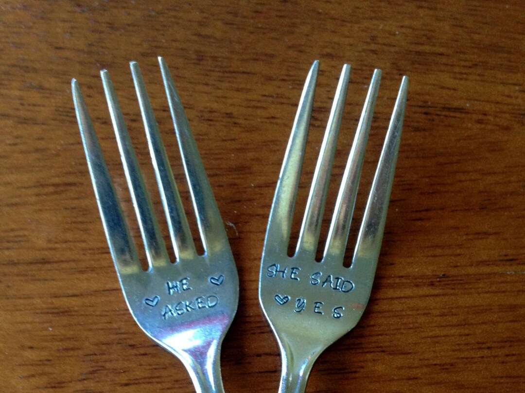 He Asked / She Said Yes Fork Set for the Bride and Groom - Etsy