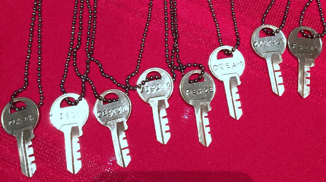 Pay It Forward by Giving a KEY Necklace~ Personalized Hand Stamped Cut ...