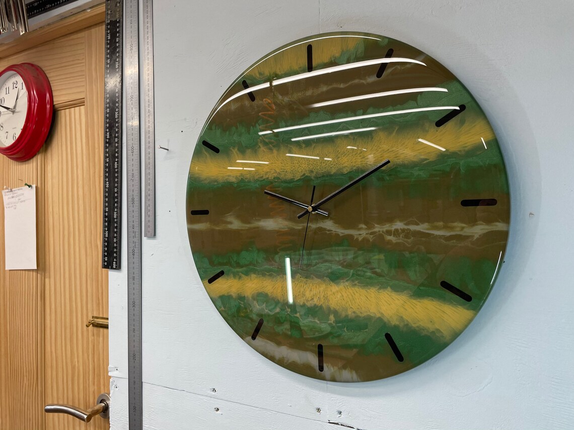 50cm Large Dark Green and Brown Modern Resin Wall Clock | Etsy