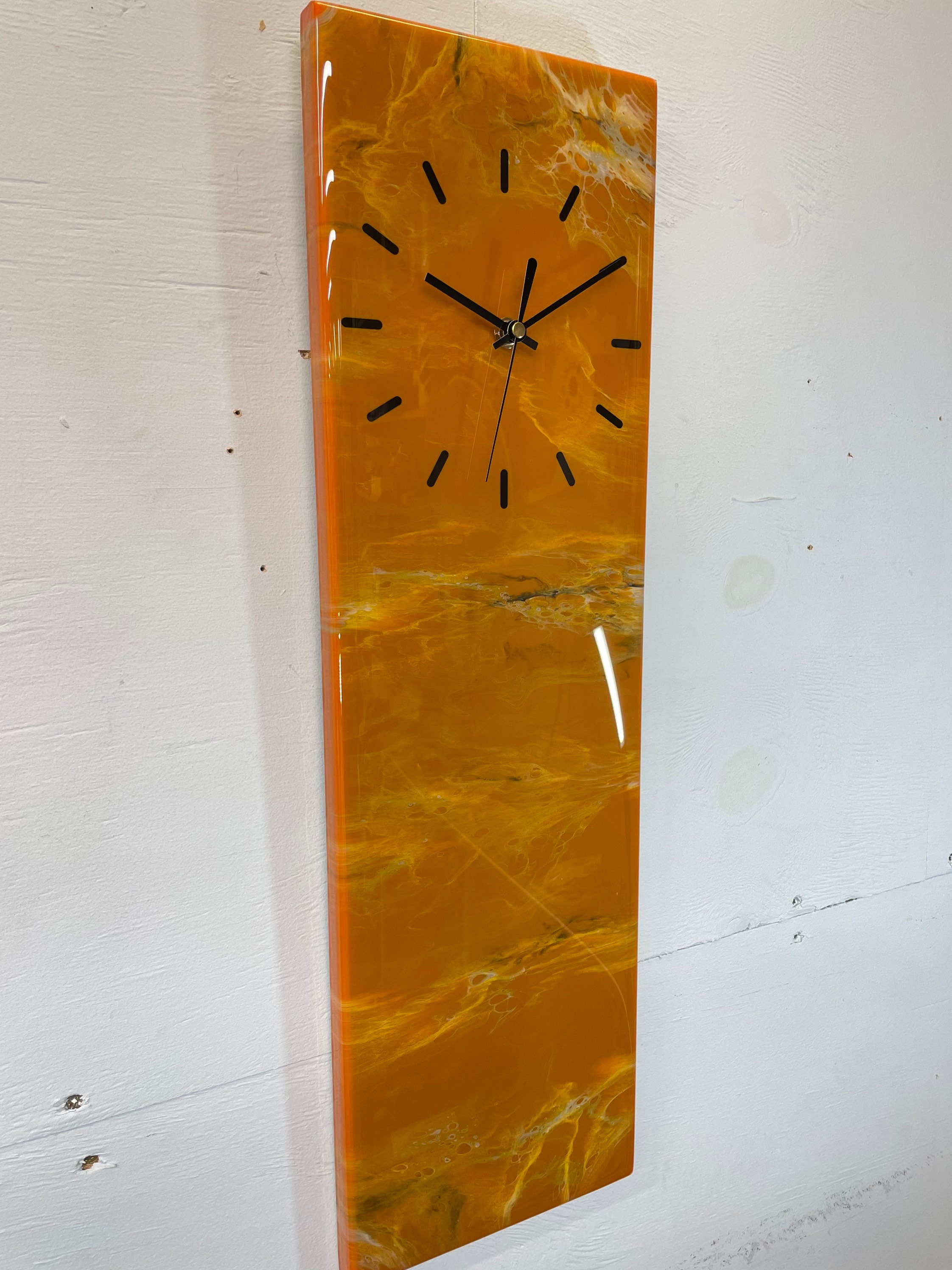 Narrow Burnt Orange Ivory and Black Abstract Resin Wall Clock, Long ...