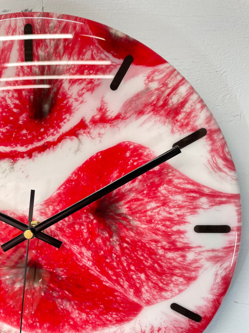 33cm Red & White Resin Wall Clock Unusual Wall Clock Modern | Etsy UK