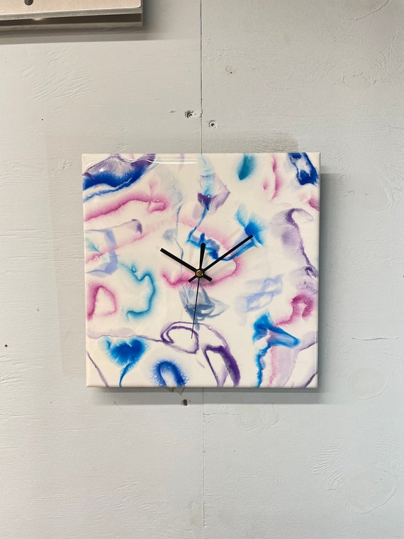 Square Resin Wall Clock Abstract Resin Wall Clock Unusual | Etsy