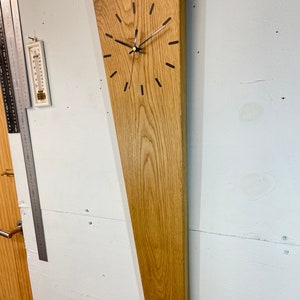 Long Narrow Modern English Oak Wooden Wall Clock, Wood Clock UK ...