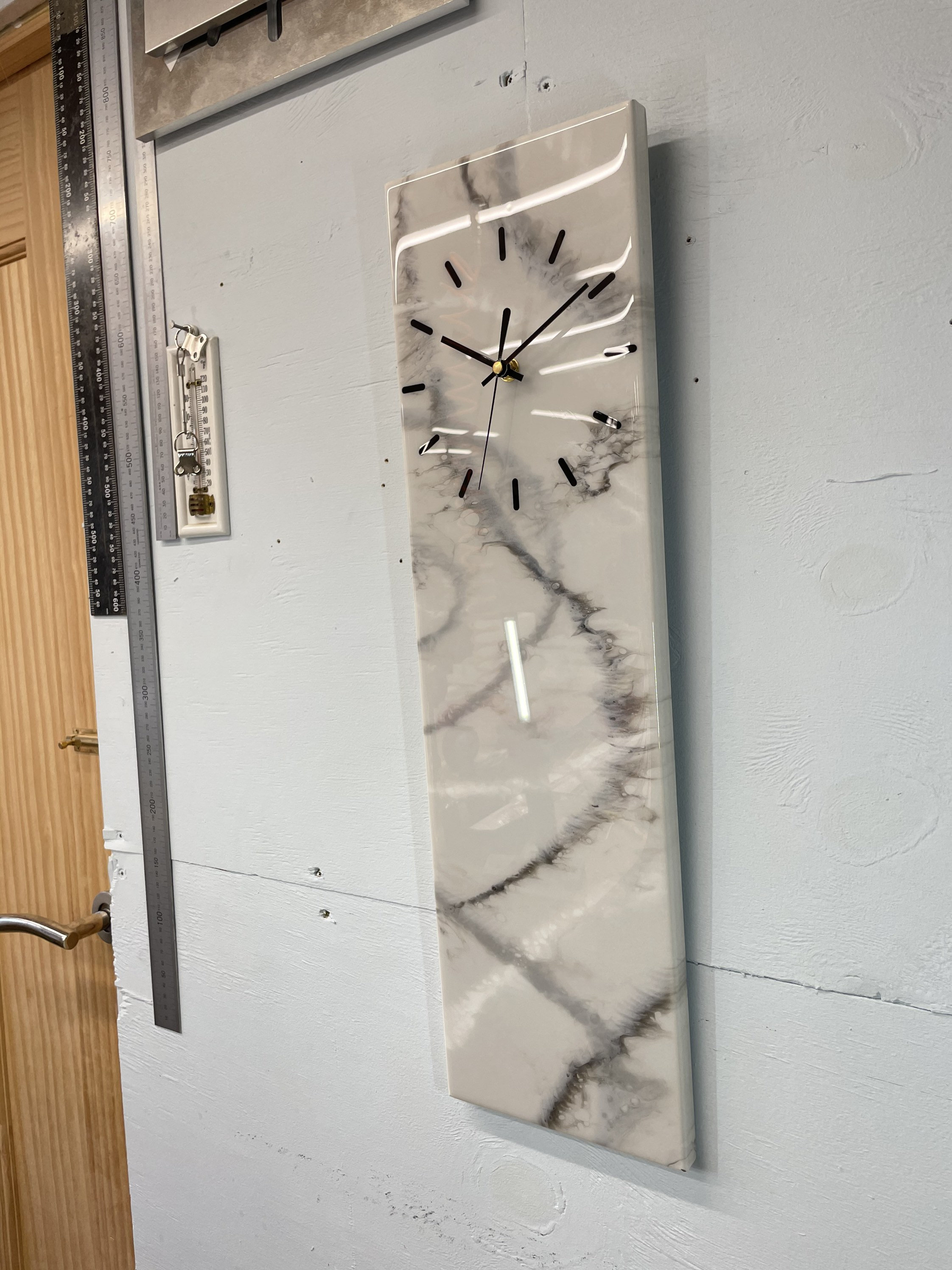 Narrow Grey Black & White Abstract Resin Wall Clock Long | Etsy