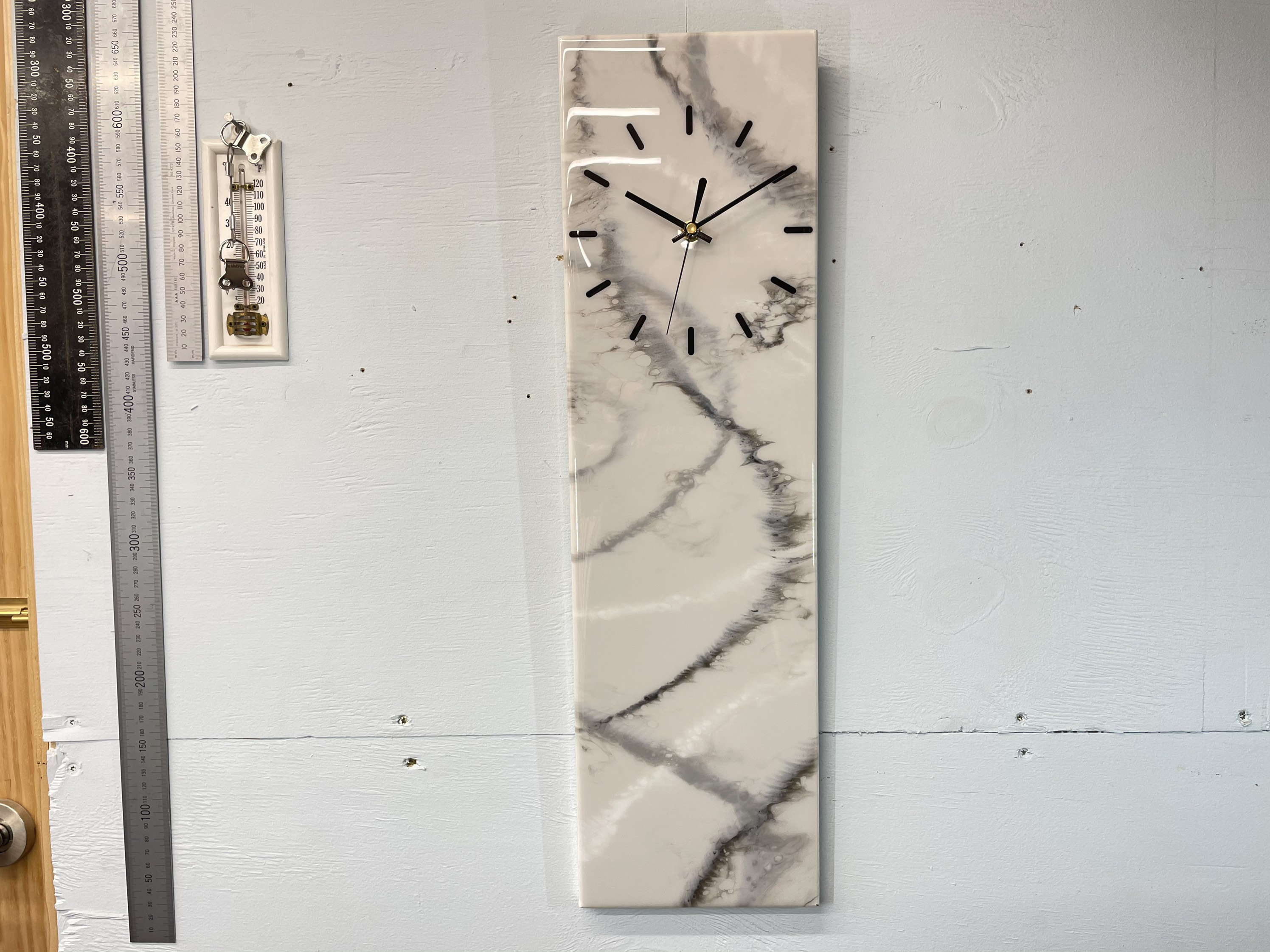 Narrow Grey Black & White Abstract Resin Wall Clock Long | Etsy